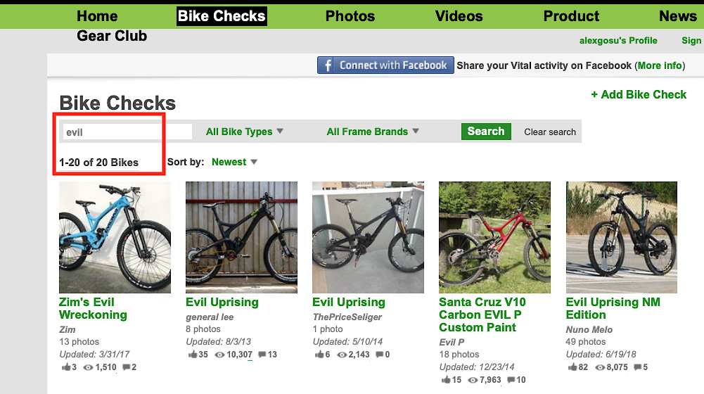 "Bike Checks" search is broken - About Vital MTB / Support - Mountain ...
