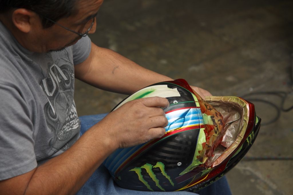 Sam Hill's 2012 helmet getting painted at Troy Lee - Custom Troy Lee D3 ...