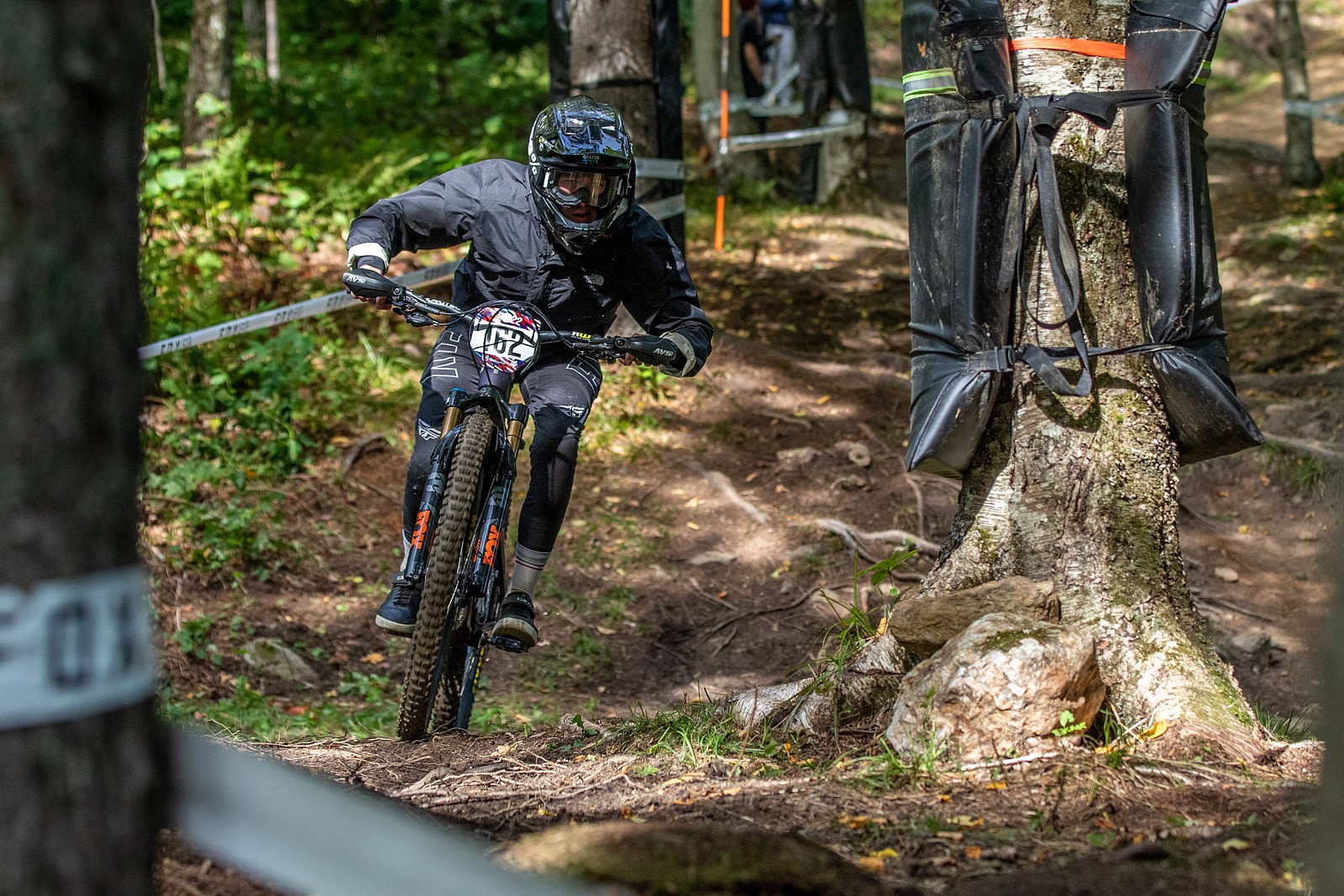 Mason Salazar, making that fast, hard, tricky bank in the mid-woods ...