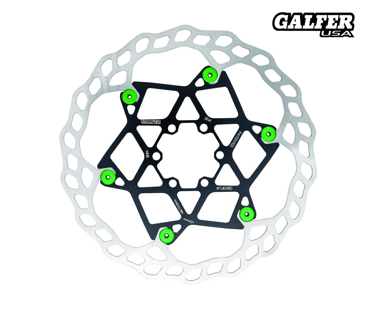 Galfer DB013FLWG - 180mm x 2.0mm FLOATING WAVE 6-Bolt (GREEN) Rotor ...