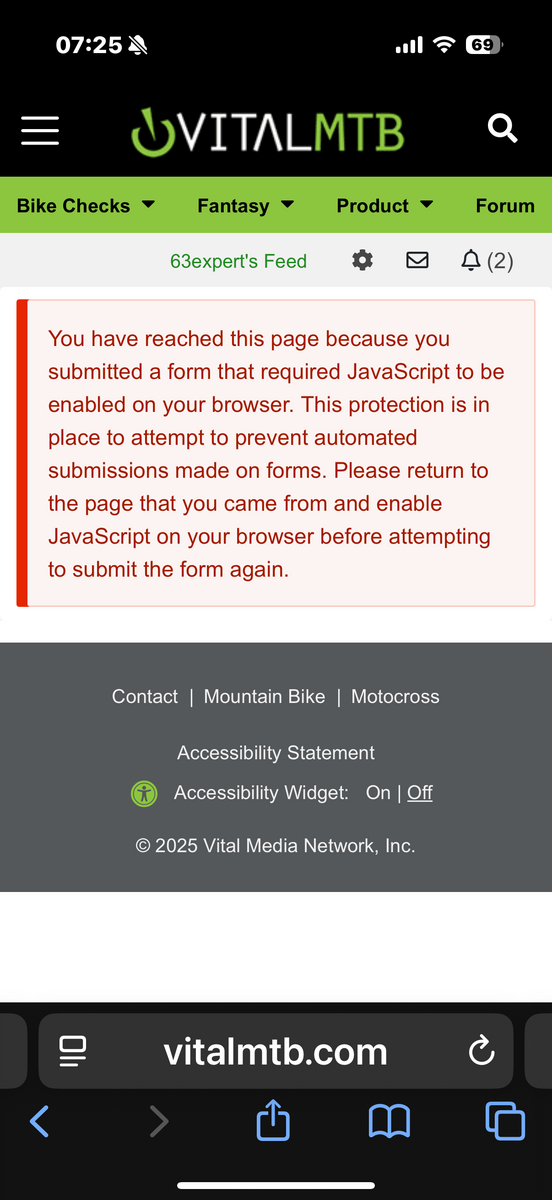 Java script warning - About Vital MTB / Support - Mountain Biking ...